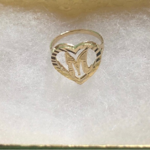 Jewelry | 1k Gold Heart Initial Ring Letter M | Poshmark